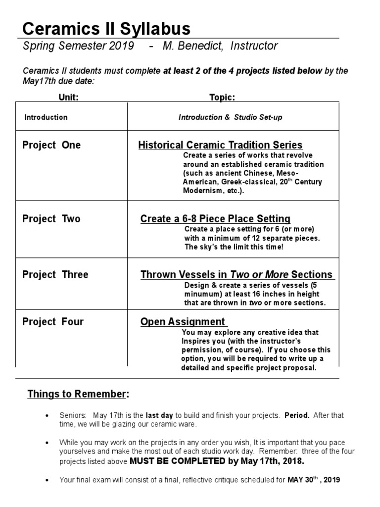 Ceramics II Project Ideas Spring 2019 | PDF | Pottery | Ceramic Art