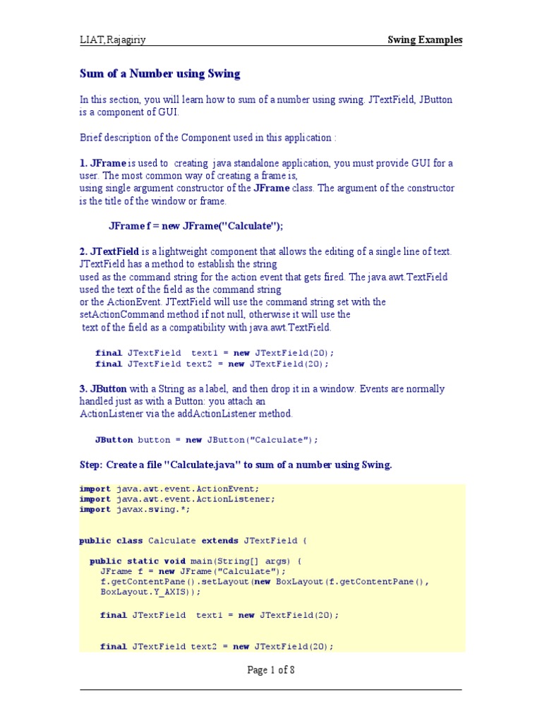 Sum of A Number Using Swing | PDF | System Software | Object Oriented Programming