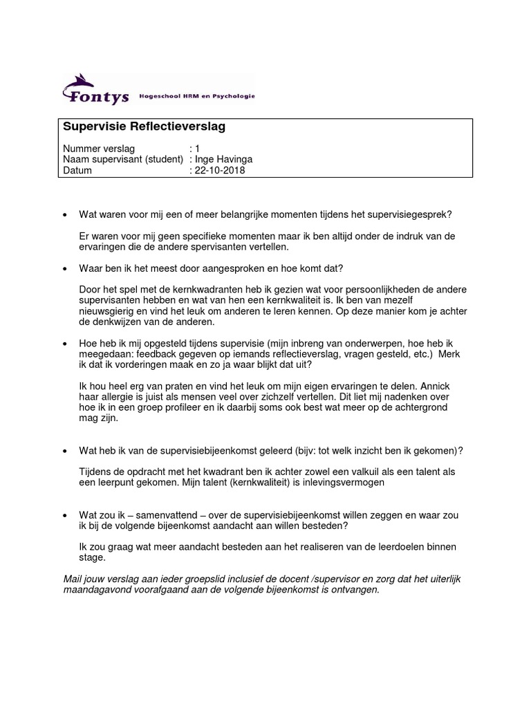 Supervisie Reflectieverslag 1 | PDF