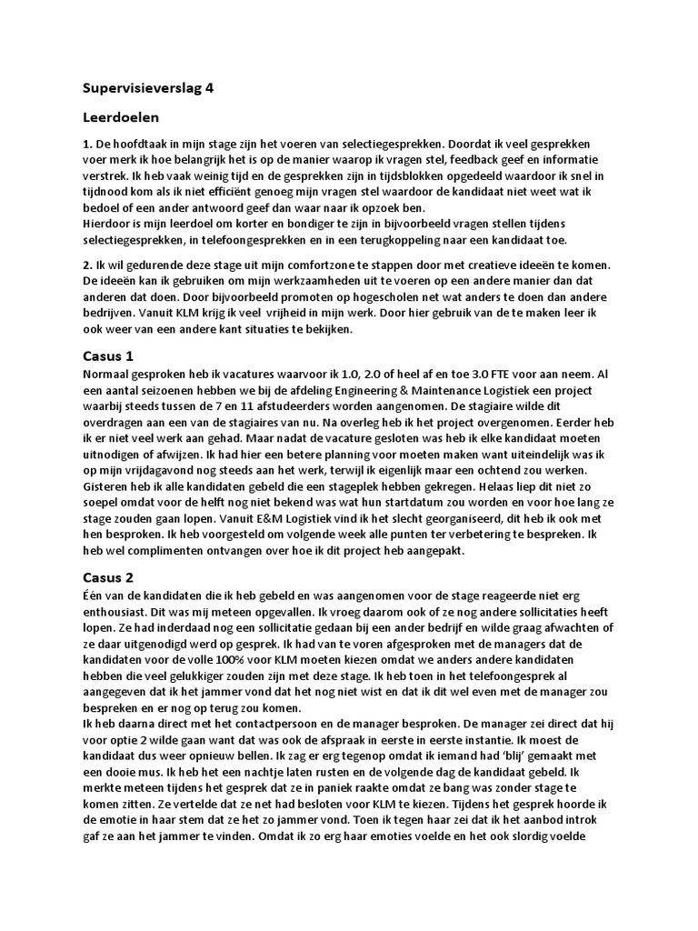Supervisie Reflectieverslag 4 | PDF