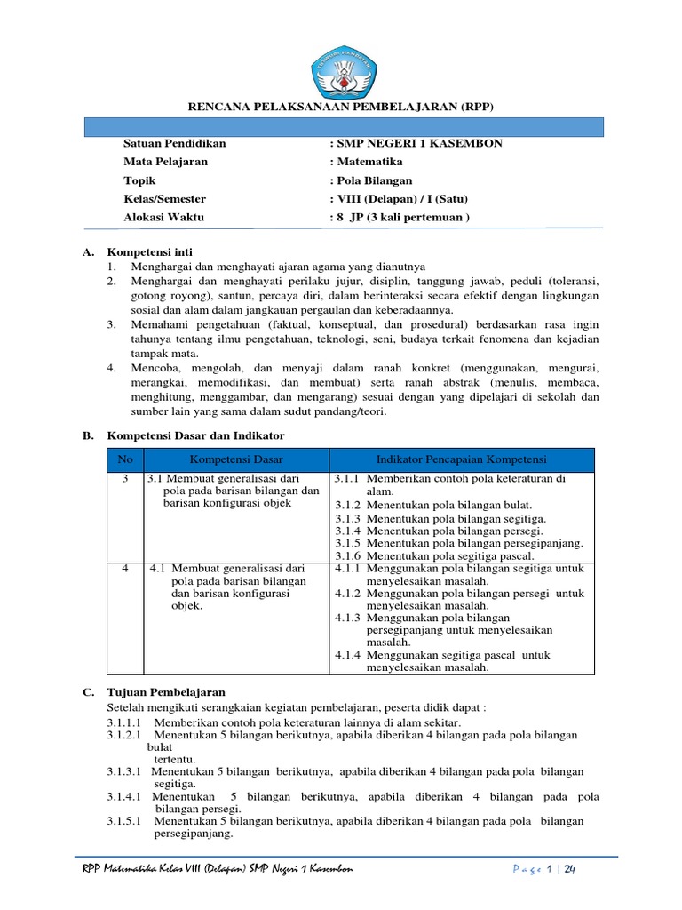 1 RPP Pola Bilangan | PDF