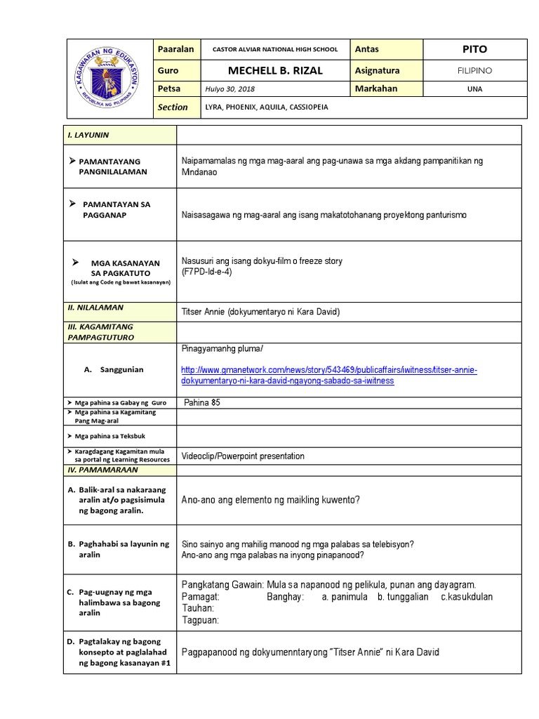 DLL Filipino Hulyo 30docx | PDF