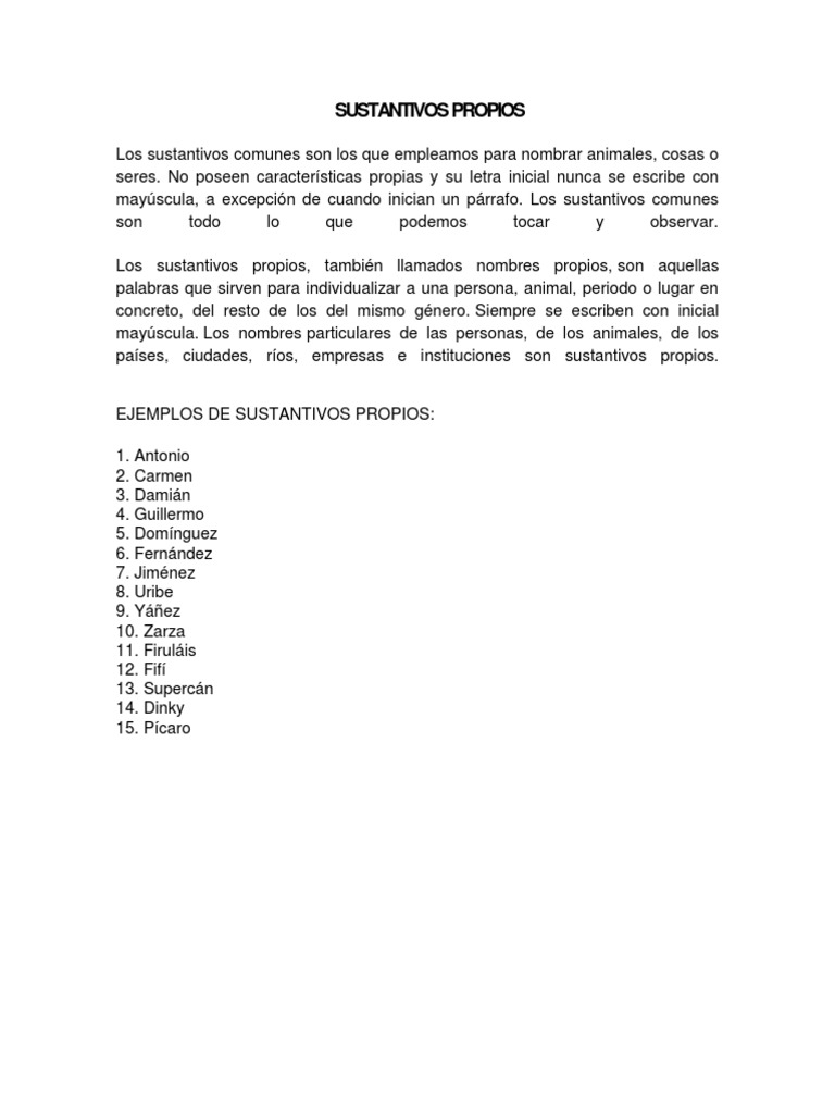 Sustantivos Propios | PDF | Sustantivo | Morfología Lingüística