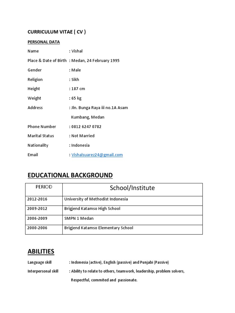 Educational Background: Curriculum Vitae (CV) | PDF