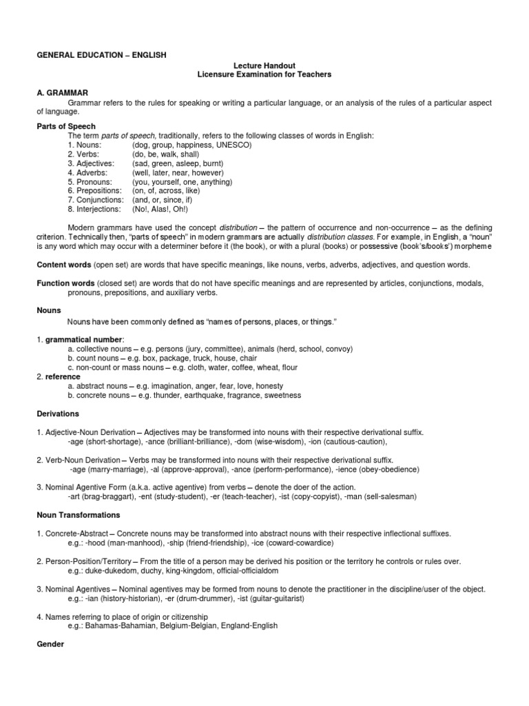 English Lecture Handout | PDF | Perfect (Grammar) | Part Of Speech