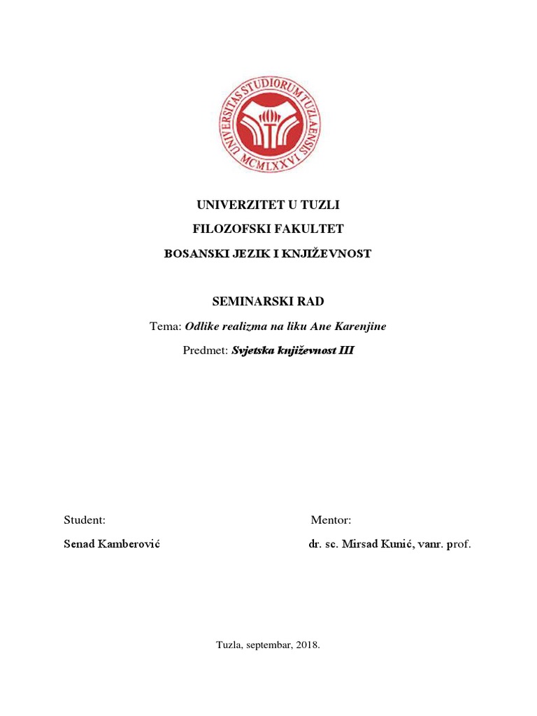 Seminarski Rad - Odlike Realizma | PDF