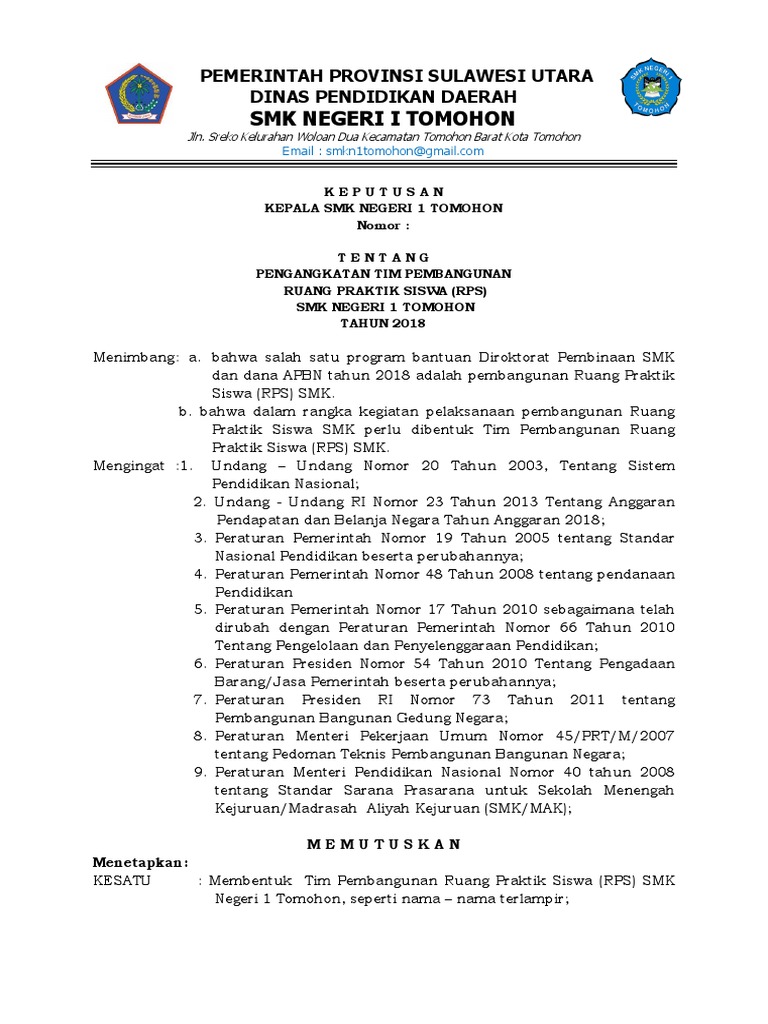 Tim Pembangunan RPS SMK Negeri 1 Tomohon | PDF