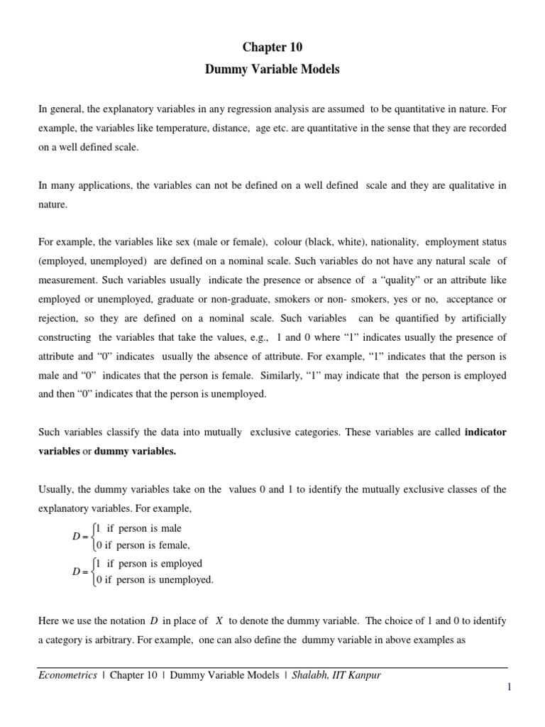Chapter10 Econometrics Dummyvariablemodel Pdf Dummy Variable Statistics Linear Regression