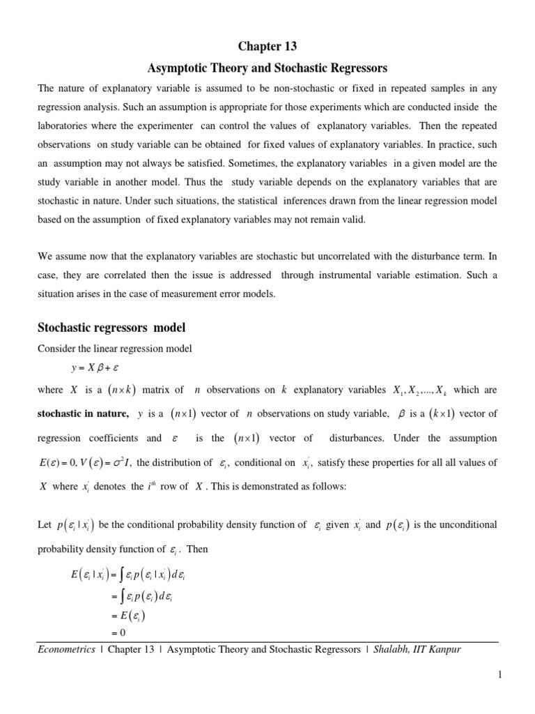 Asymptotic Theory and Stochastic Regressors: NK XX X Which Are N K N E V I | PDF | Linear ...
