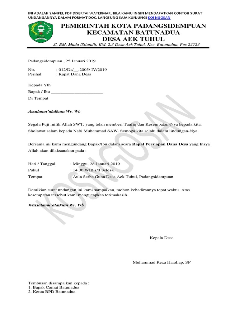 Contoh Surat Undangan Desa | PDF