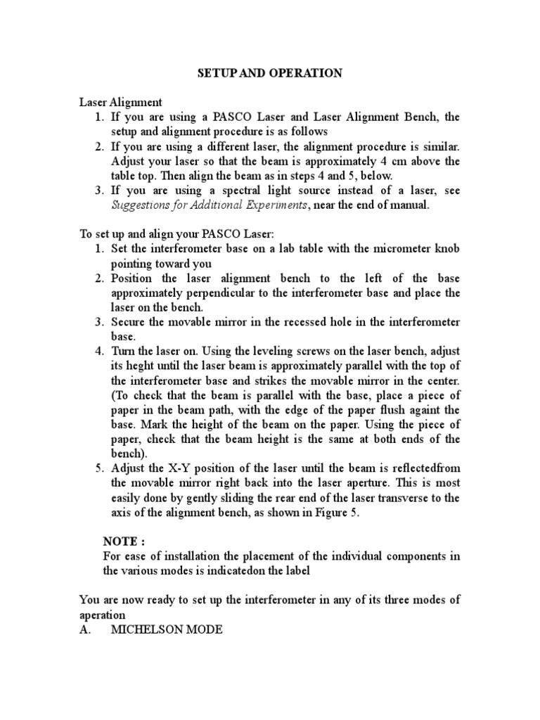 Setup and Operation: Suggestions For Additional Experiments, Near The End of Manual | PDF
