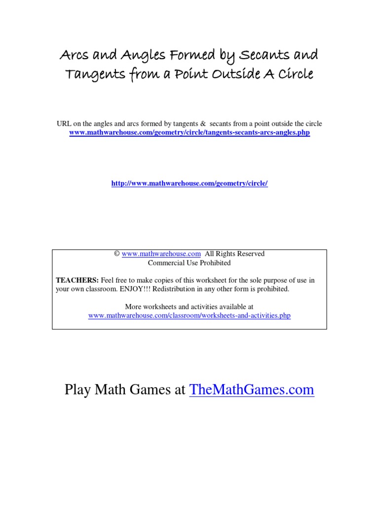 Secants Tangents Arcs Angle | PDF | Teaching Methods & Materials ...