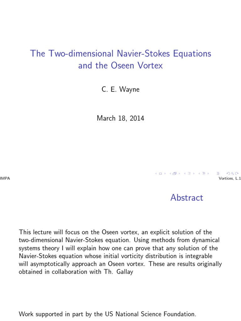 The Two-Dimensional Navier-Stokes Equations and The Oseen Vortex | PDF ...