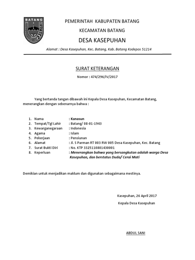 Surat Keterangan Desa | PDF