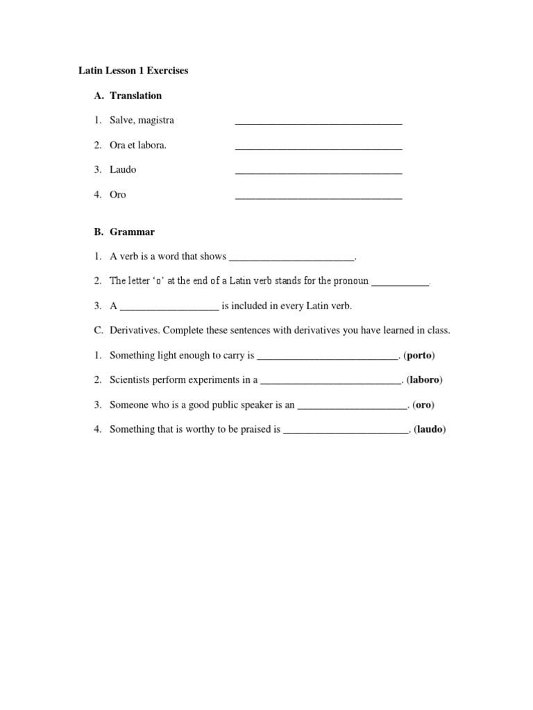 Latin Lesson 1 Exercises | PDF | Linguistic Typology | Onomastics