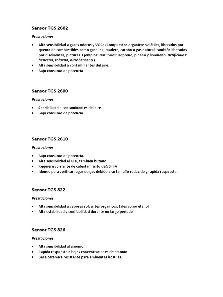 Sensor TGS 2602 | PDF | Fuentes de energia quimica | Gases