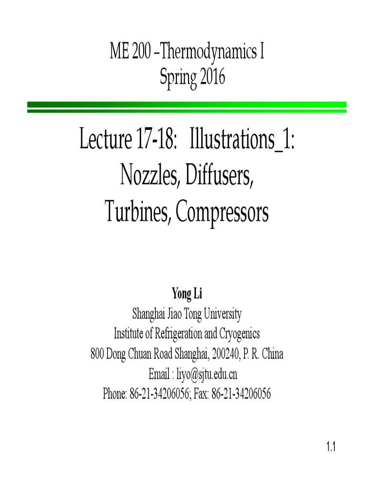 Lecture 17-18: Illustrations - 1: Nozzles, Diffusers, Turbines, Compressors | PDF | Turbine | Nozzle
