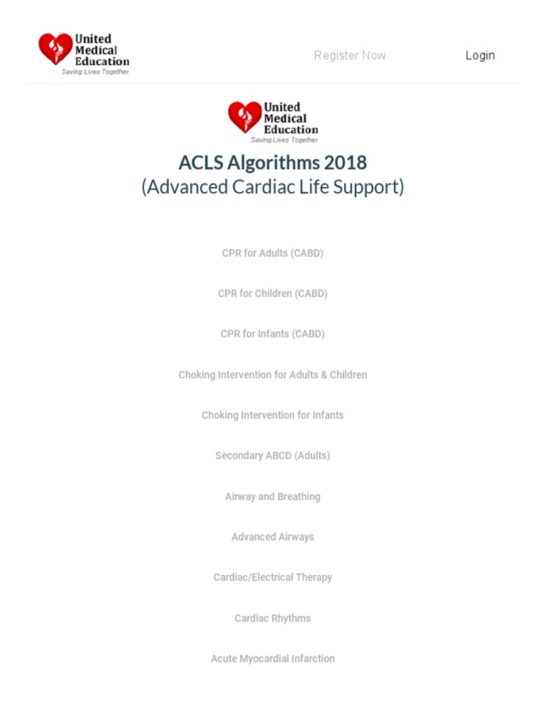 (Advanced Cardiac Life Support) : ACLS Algorithms 2018 | PDF ...