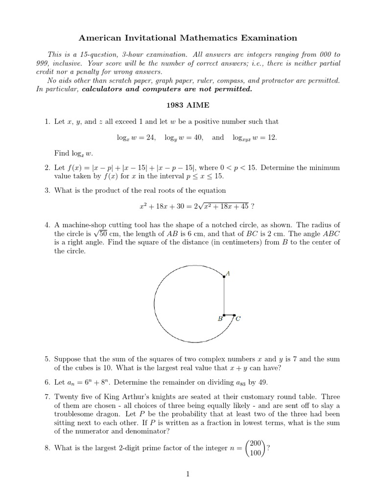 Aime 1983 | PDF | Fraction (Mathematics) | Mathematical Analysis
