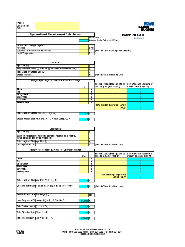 System Head Calcualation Worksheet TEST 1 | PDF | Pump | Valve