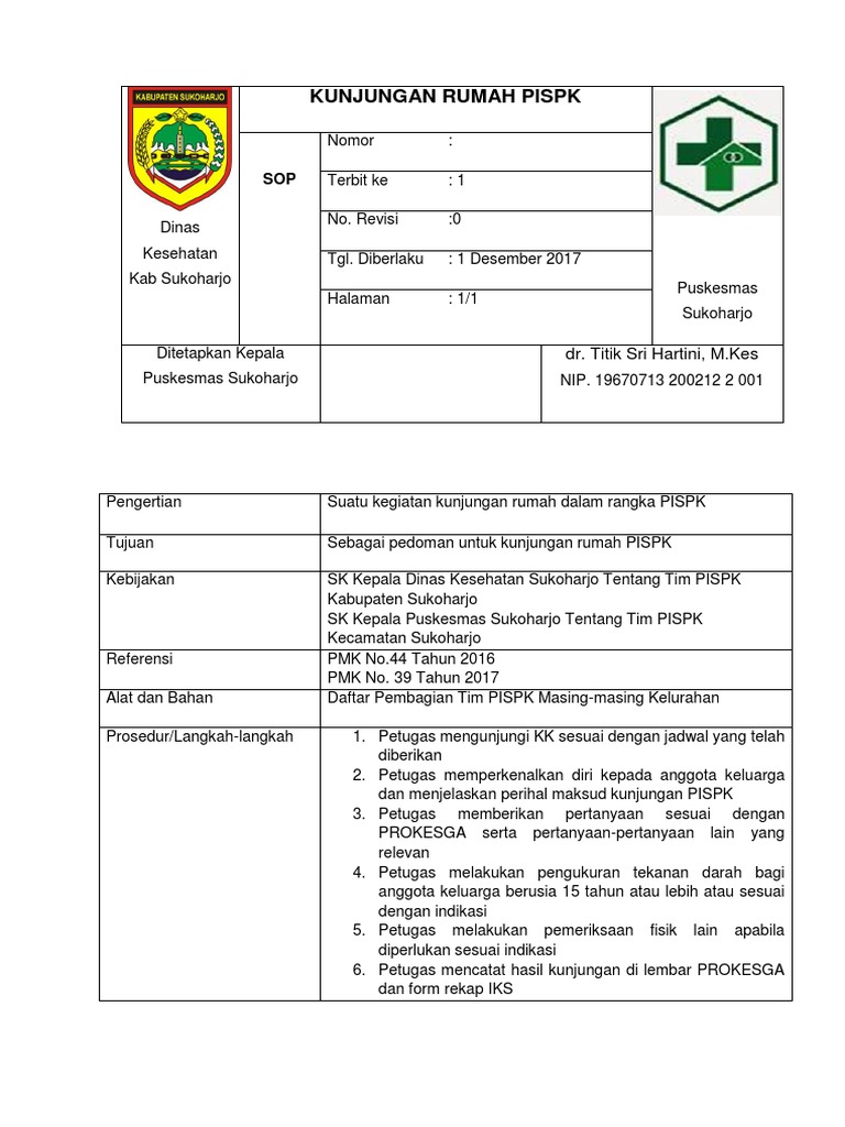 Sop Kunjungan Pispk | PDF