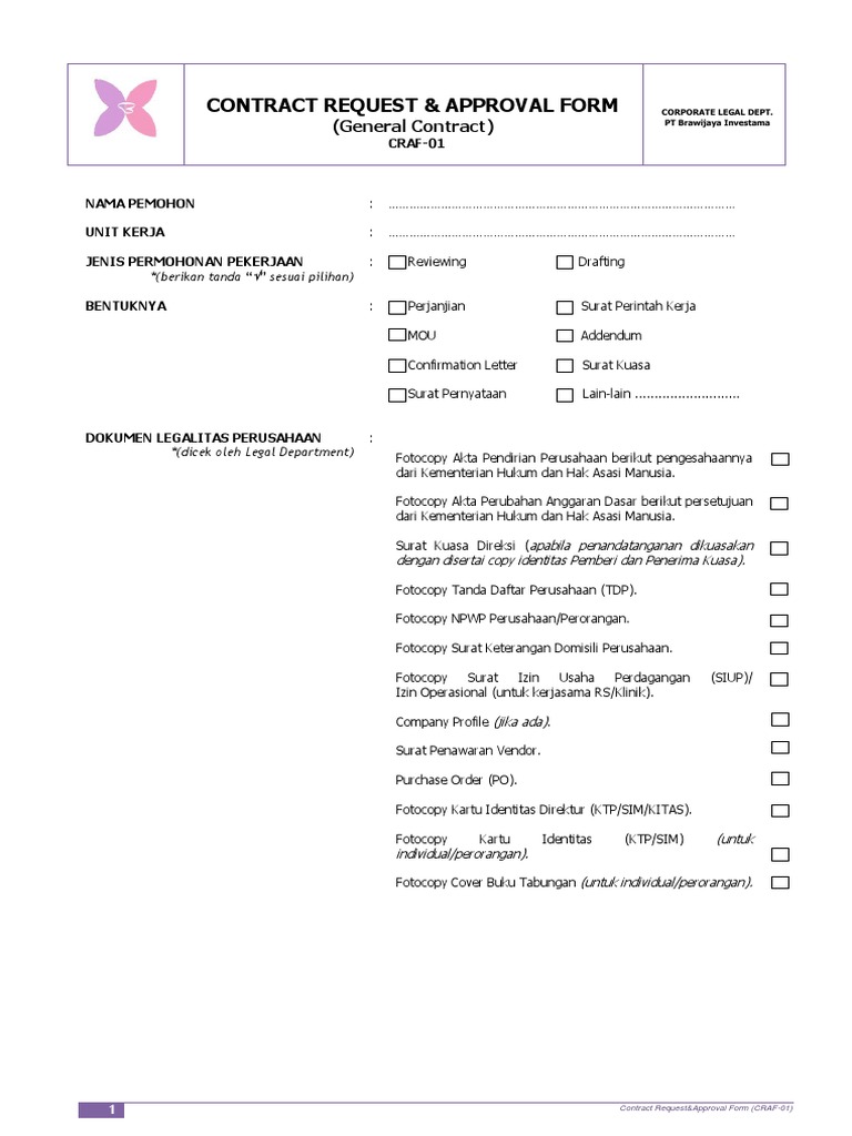 Contract Request and Approval Form (General Contract) CRAF01 | PDF