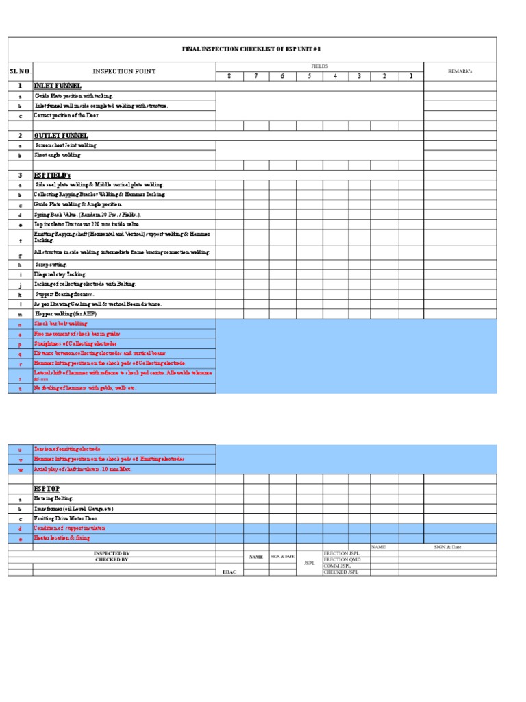 ESP Check List | Download Free PDF | Welding | Construction