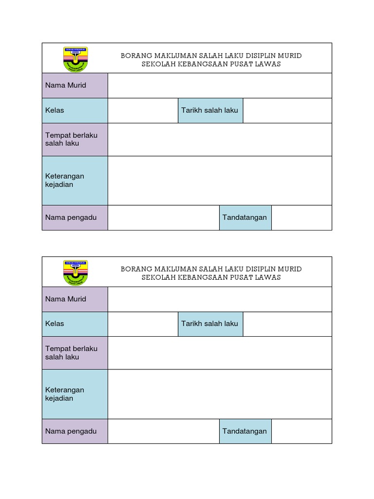 Rekod Buku Log Masalah Disiplin Murid | PDF