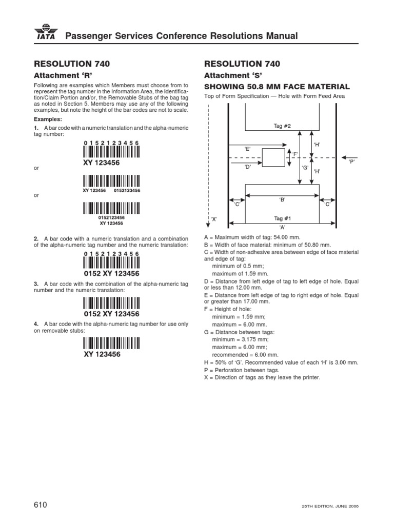 IATA Resolution 740 Bagtag Spec PDF | PDF | Baggage