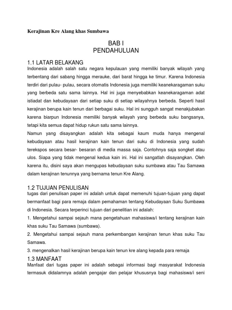 Kerajinan Tenun Kre Alang Sumbawa | PDF | Griya & Taman