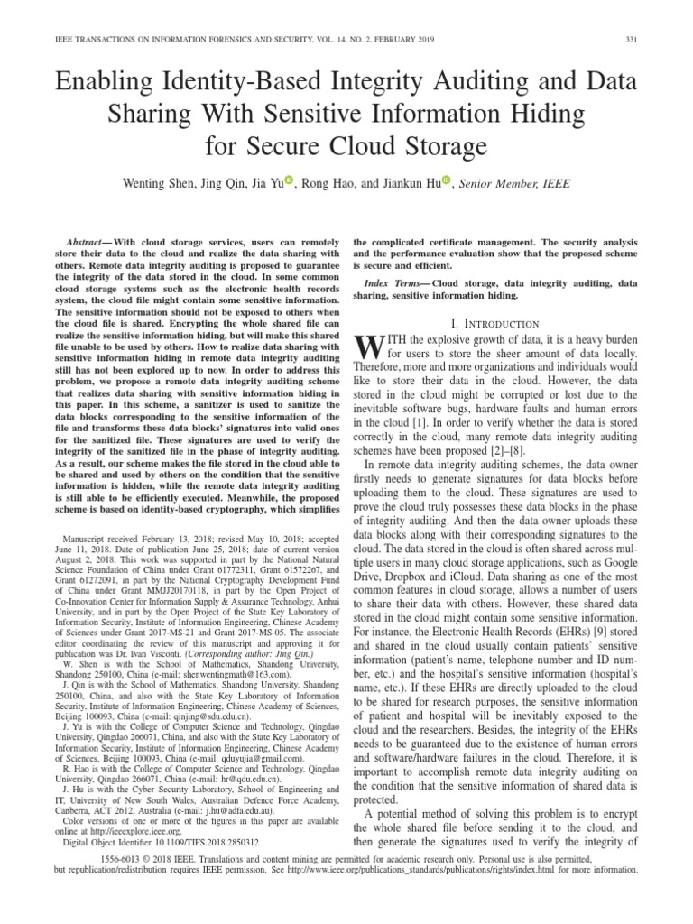 Enabling Identity Based Integrity Auditing and Data Sharing | PDF | Electronic Health Record ...