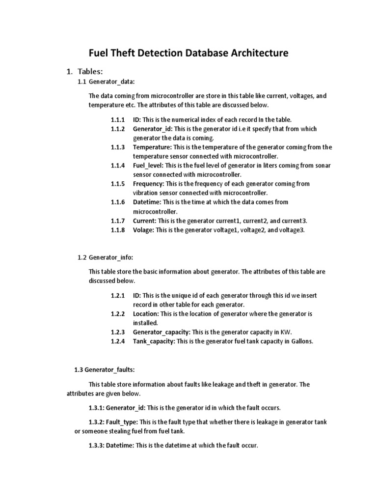 Fuel Theft Detection Database Architecture | PDF