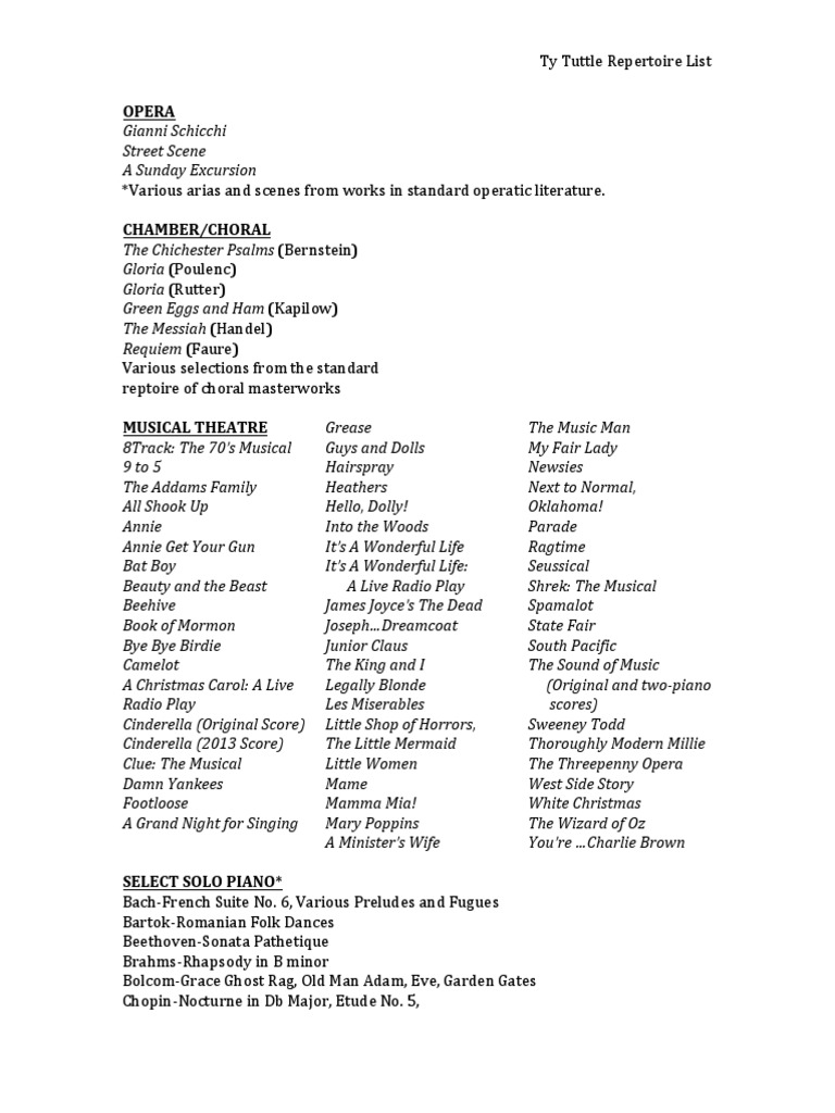 TNT Rep List | PDF | Musical Theatre | Performing Arts