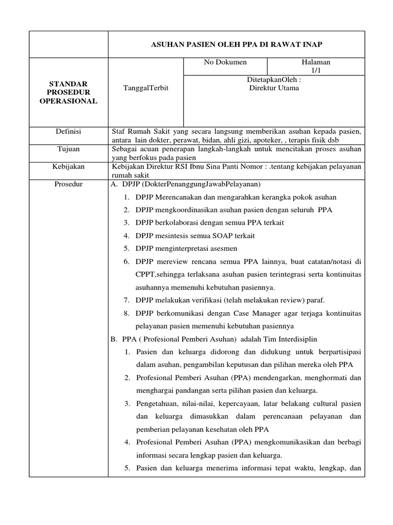 SPO Rencana Asuhan PPA Dengan IAR | PDF