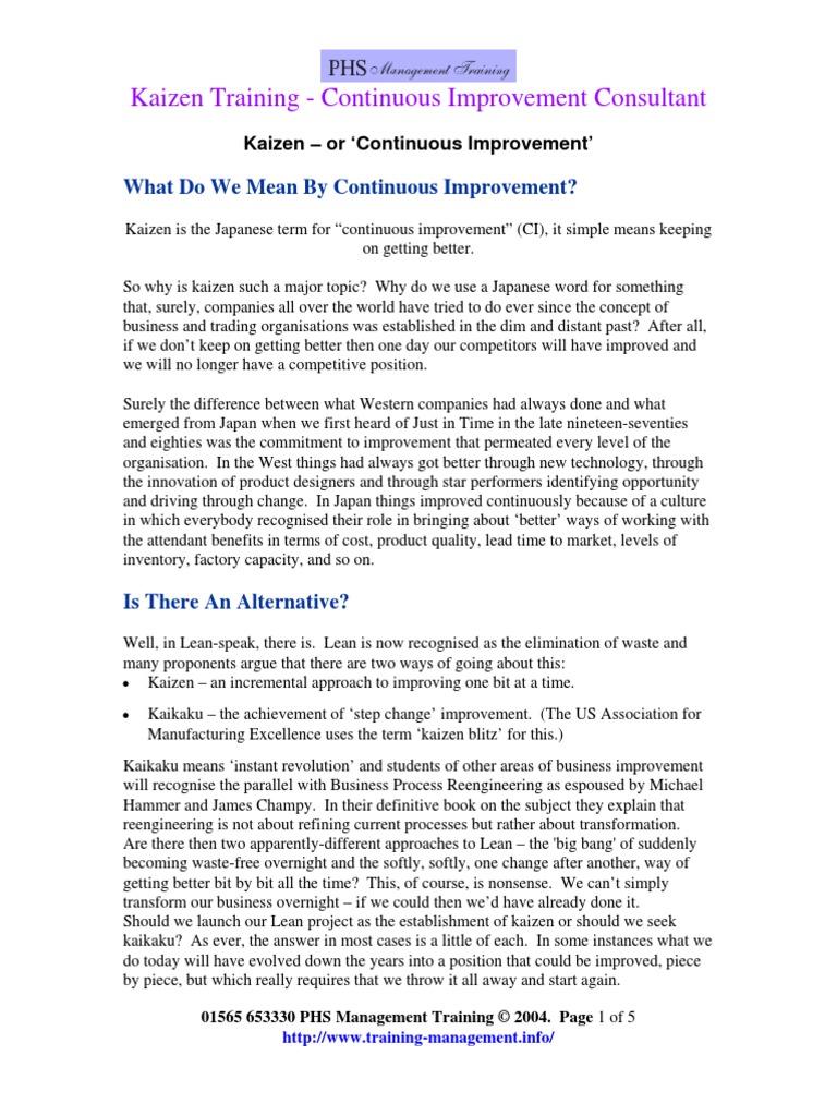 Kaizen Training | PDF | Business Process | Production And Manufacturing