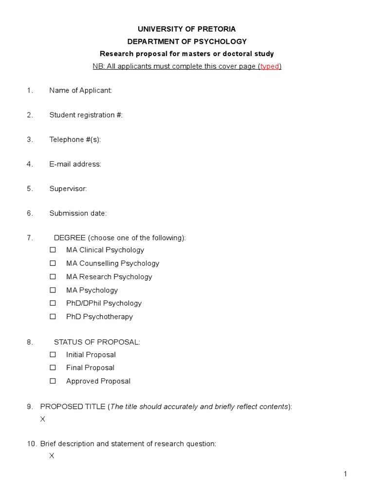 University of Pretoria Department of Psychology Research Proposal For ...