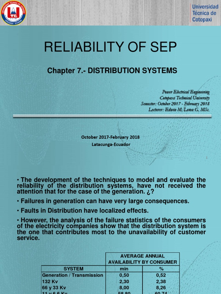 Reliability of Sep: Chapter 7.-Distribution Systems | PDF | Electric ...