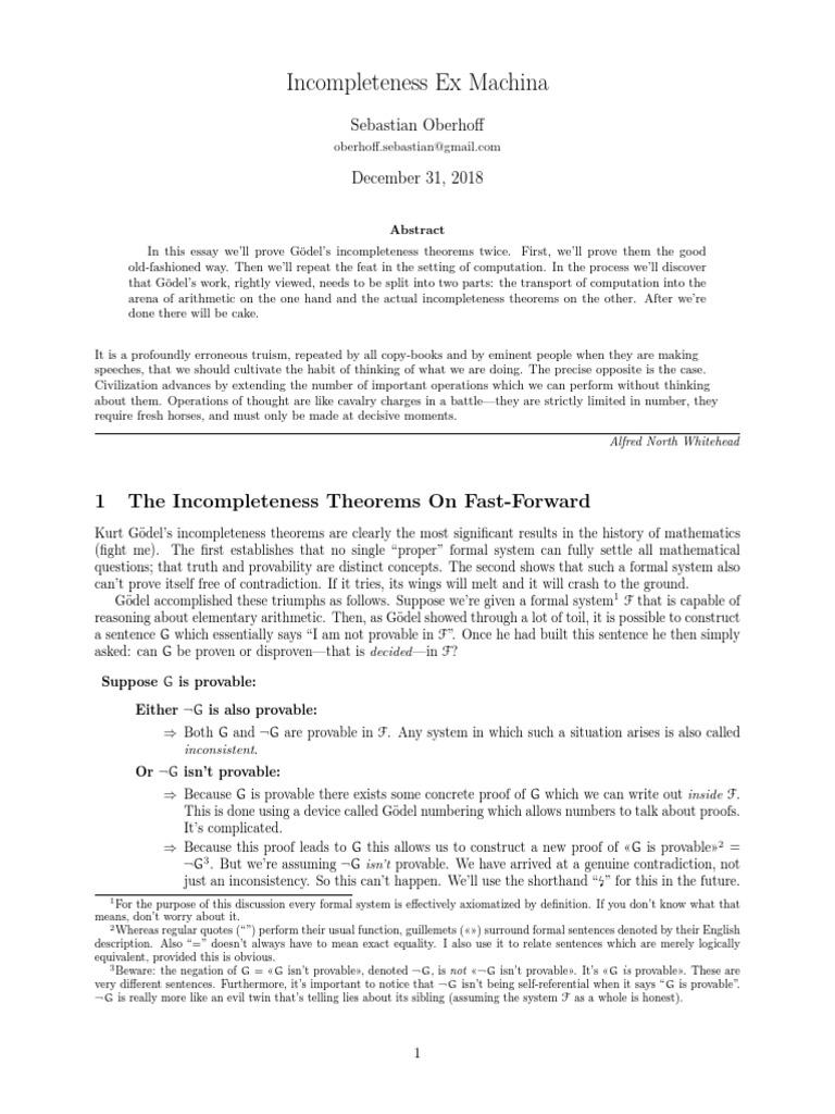 Incompleteness Ex Machina: 1 The Incompleteness Theorems On Fast ...