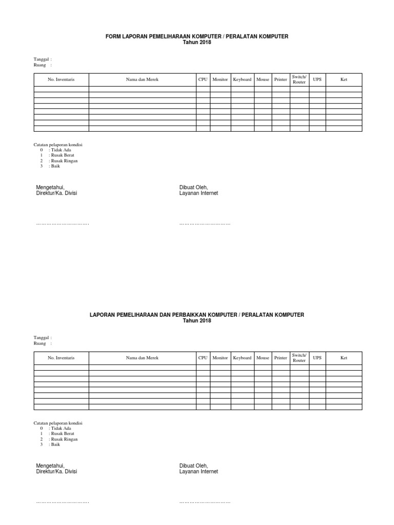 Form Laporan Pemeliharaan Komputer | PDF