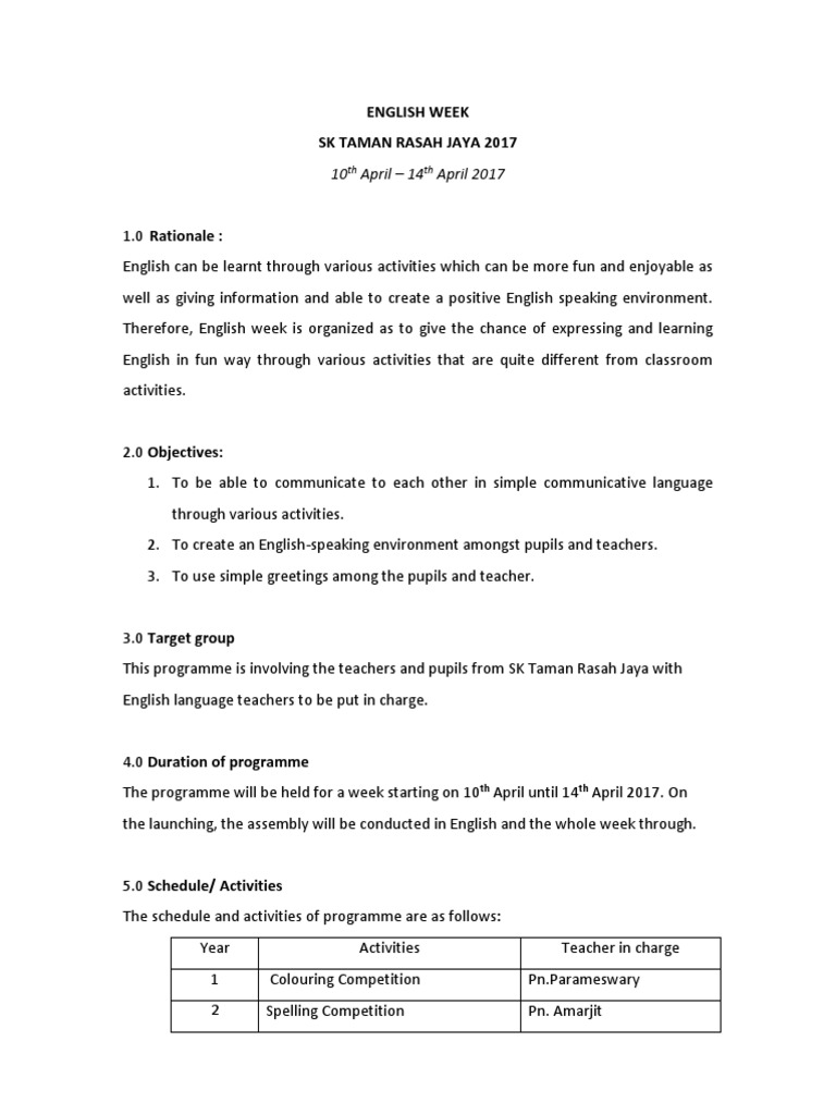 English Week Activities at SK Taman Rasah Jaya | PDF | Languages ...
