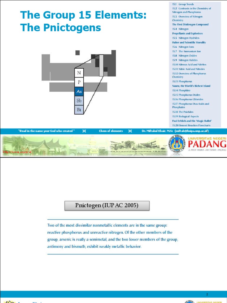 Group 15 Elements: Pnictogens Overview | PDF | Nitrite | Nitrogen