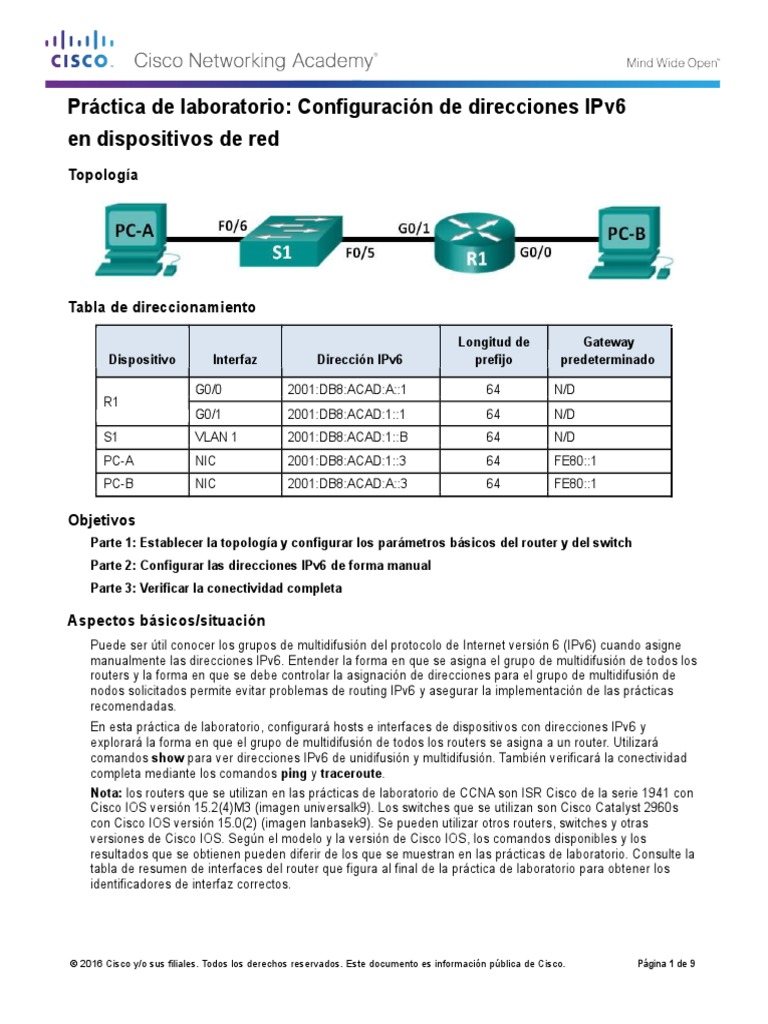7 2 5 4 Lab Configuring Ipv6 Addresses On Network Devices Pdf Yo