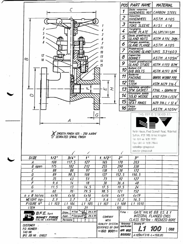 150 RF Gate Valve BB A105n - f316 HF | PDF