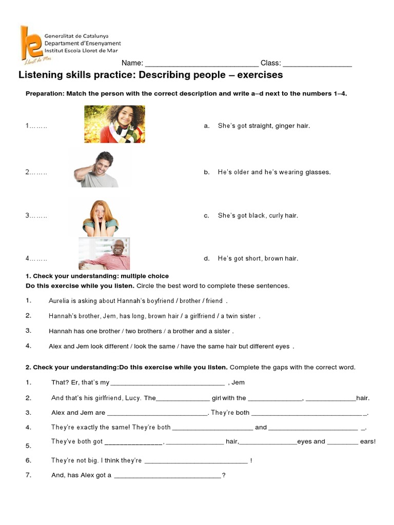Describing People Skills Practice Exercise | PDF