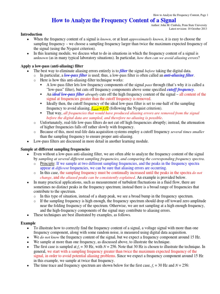 Frequency Content of Signal | PDF | Sampling (Signal Processing) | Spectral Density