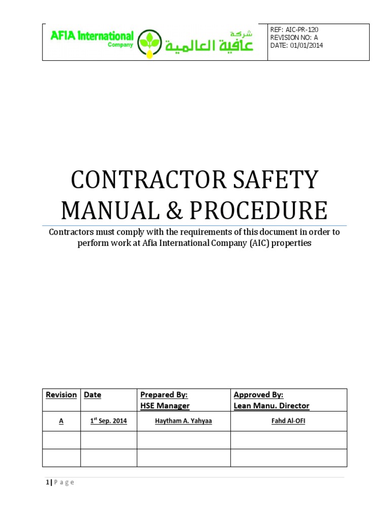 Contractor Safety Manual Overview | PDF | Personal Protective Equipment ...
