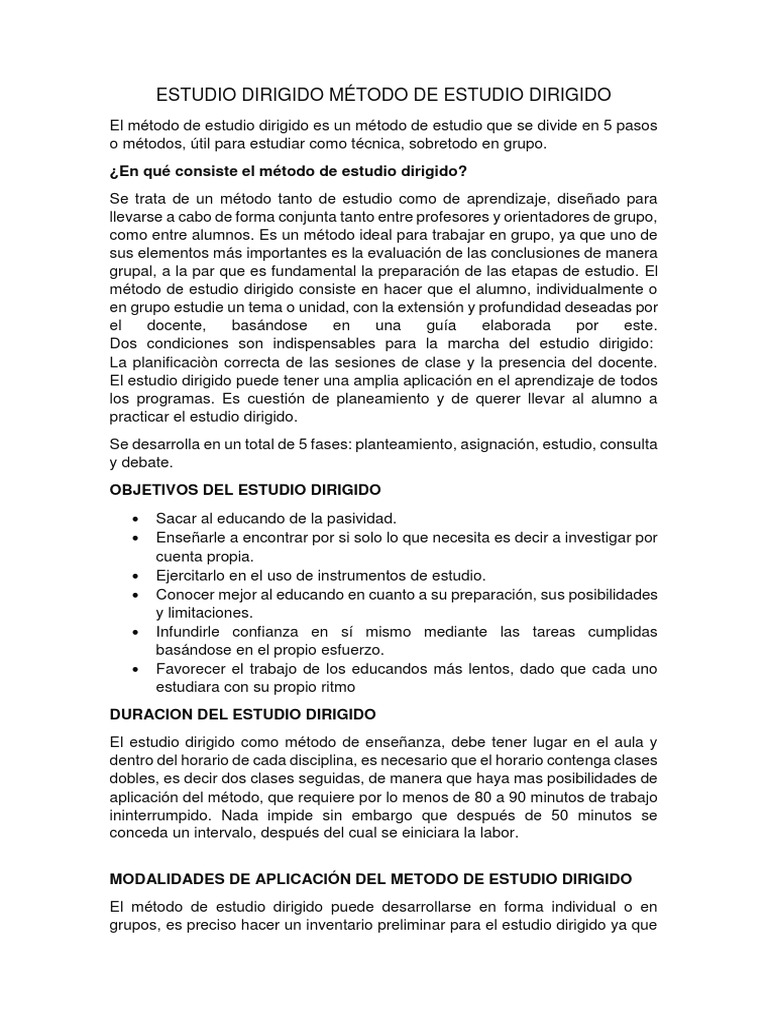 Estudio Dirigido Método de Estudio Dirigido | PDF | Maestros ...