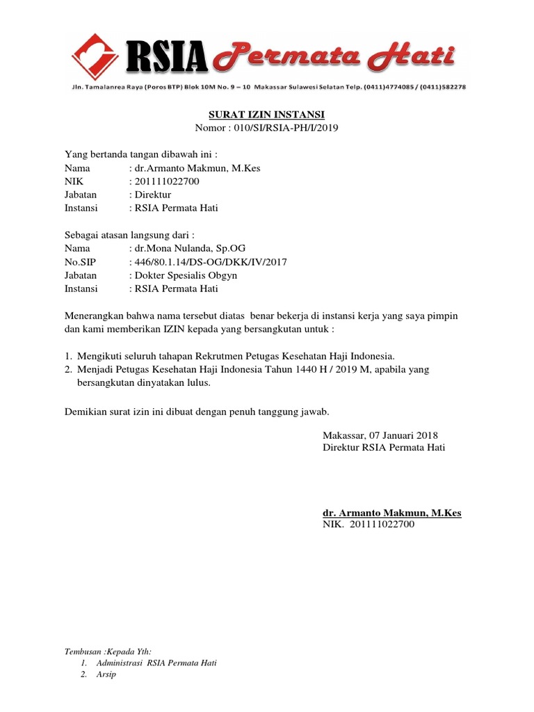 Surat Izin Instansi Tkhi | PDF