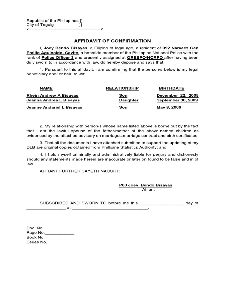 Affidavit of Confirmation | PDF | Affidavit | Perjury