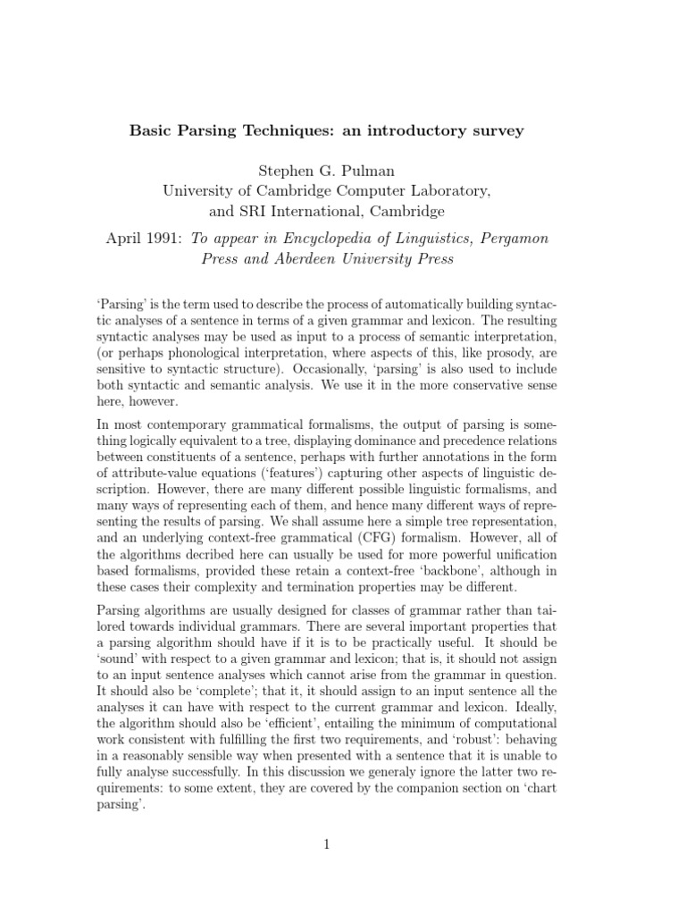 Basic Parsing Techniques - Parsing | PDF